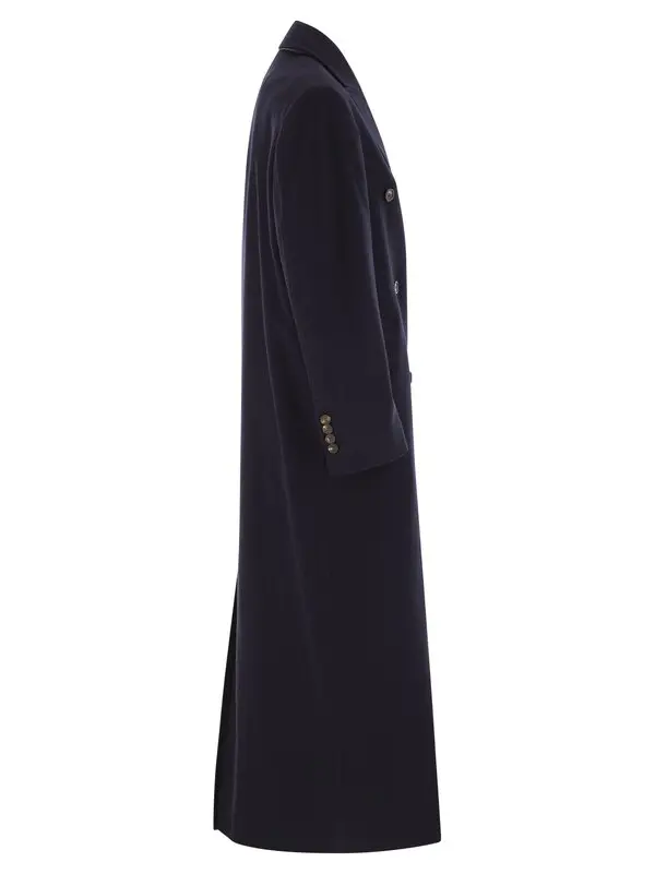 Brunello Cucinelli Long Double-breasted Wool Coat With Monile Embellishment