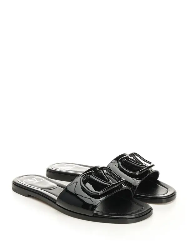 Valentino Garavani Vlogo Signature Patent Leather Slide Sandals