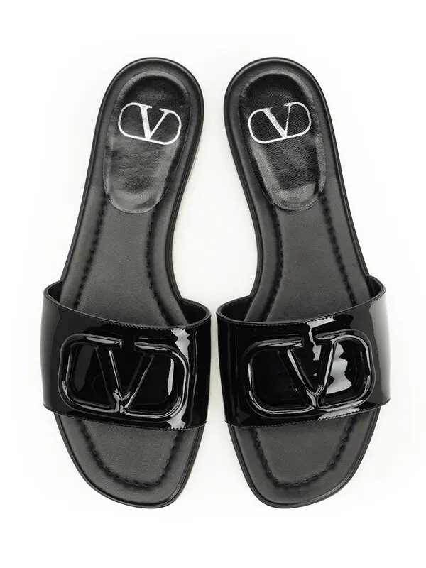Valentino Garavani Vlogo Signature Patent Leather Slide Sandals