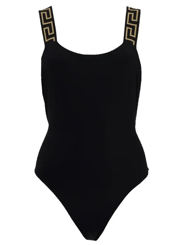 Versace One Piece Swimsuit With Greek Detail - Black