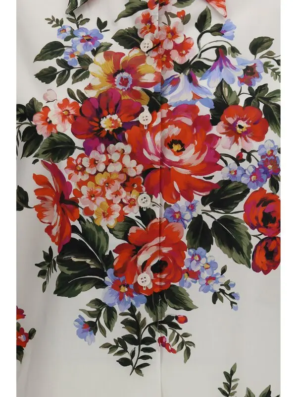 Dolce & Gabbana Cotton Shirt With Bouquet Print And Front Knot Detail - Multicolor