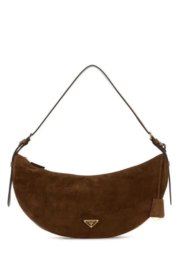 Prada Suede Large Demi-lune Crossbody Bag - Brown