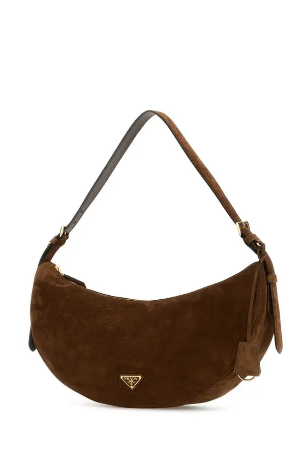 Prada Suede Large Demi-lune Crossbody Bag - Brown