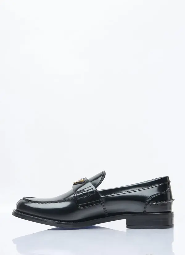 Prada Brushed Leather Loafers With Logo Plaque - Black