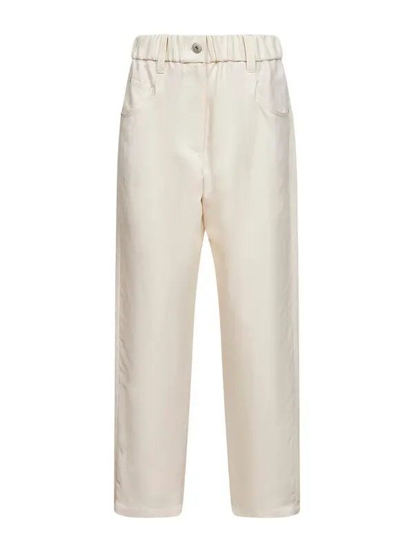 Brunello Cucinelli Fluid Twill Baggy Trousers With Monili - Multicolor