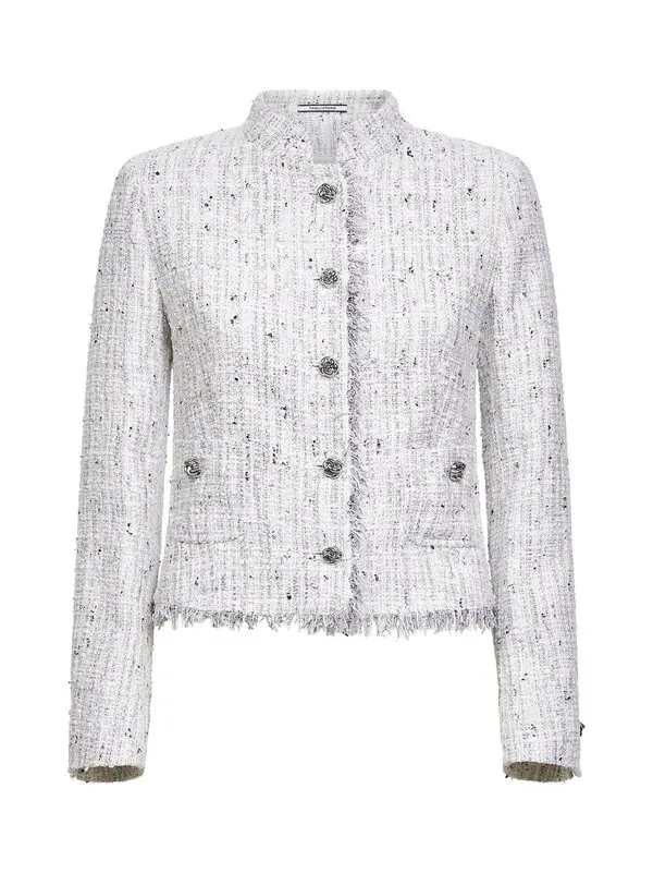 Tagliatore White Cotton Blend Tweed Jacket With Guru Collar