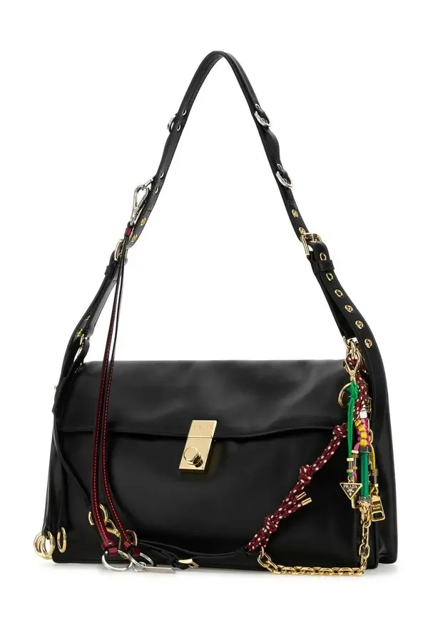 Prada Vitello Large Soft Shoulder Bag - Black