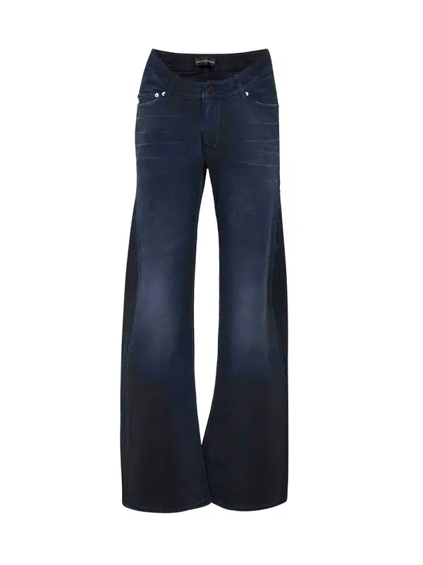 Balenciaga Blue Cotton Denim Curved Waist Jeans - Multicolor