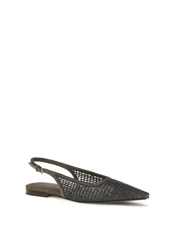 Brunello Cucinelli Pointed Slingback Ballerinas With Precious Net Embroidery