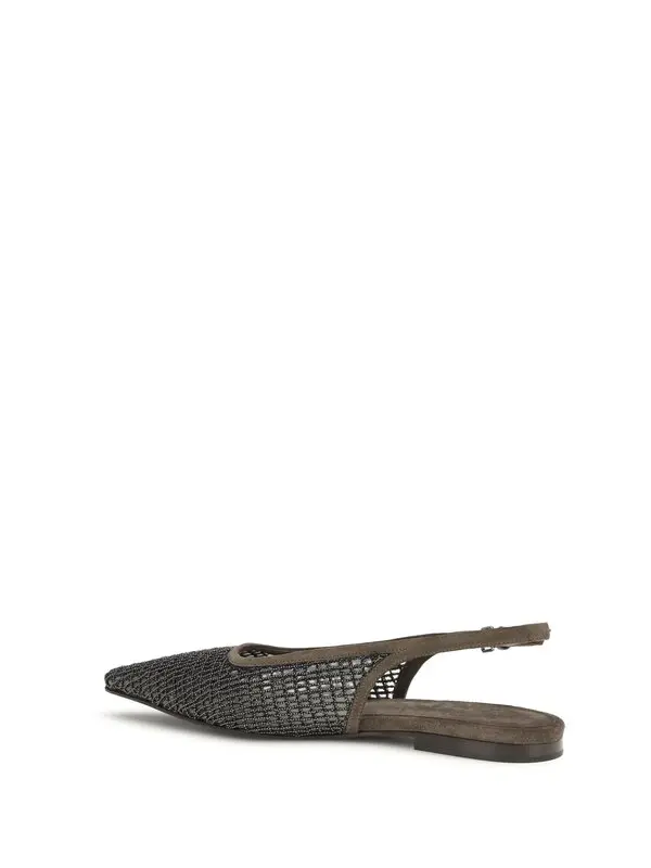 Brunello Cucinelli Pointed Slingback Ballerinas With Precious Net Embroidery