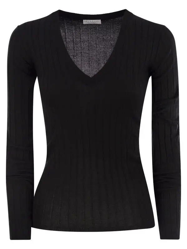 Brunello Cucinelli Lightweight Ribbed Cashmere And Silk Sweater - Black