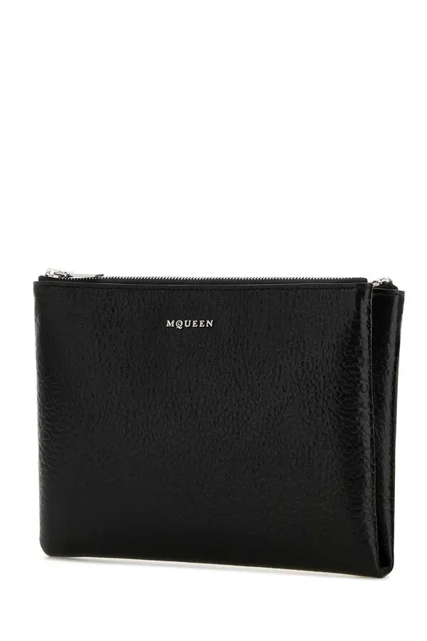 Alexander McQueen Leather Pouch With Silver Metal Finishing