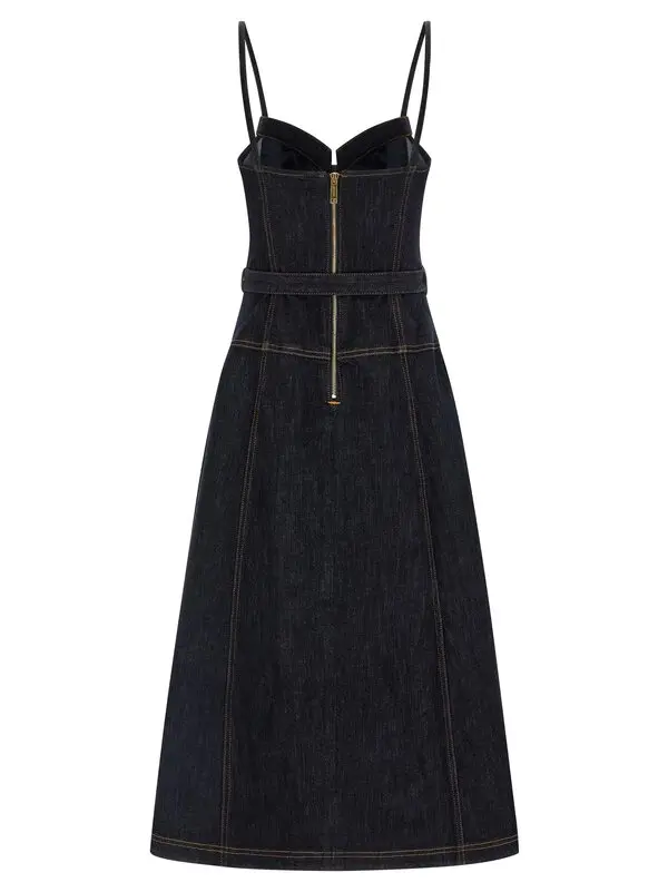 SELF-PORTRAIT Indigo Denim Flared Midi Dress
