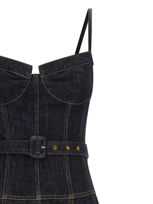 SELF-PORTRAIT Indigo Denim Flared Midi Dress
