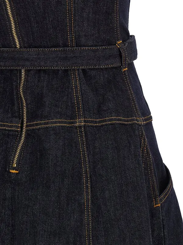 SELF-PORTRAIT Indigo Denim Flared Midi Dress