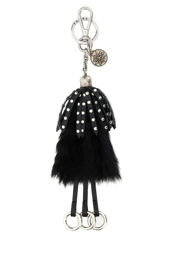 Prada Calf Hair And Leather Keyring - Black