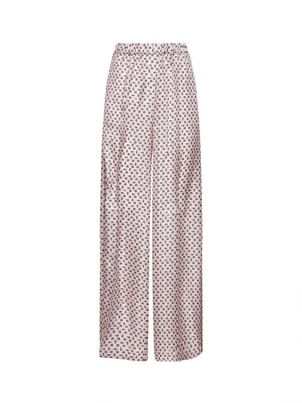 Max Mara Pink Printed Silk Twill Wide Leg Trousers - Multicolor