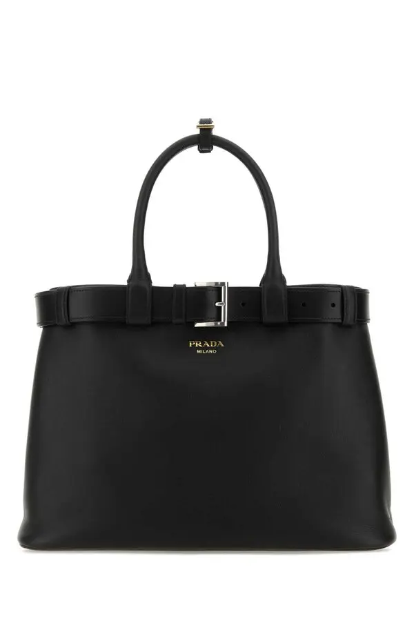 Prada Leather Buckle Large Handbag - Black