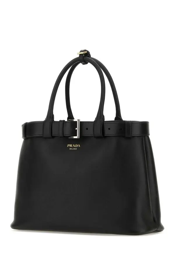 Prada Leather Buckle Large Handbag - Black