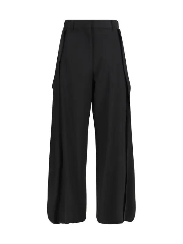 Loewe Draped Wool Trousers With Embroidered Logo - Black