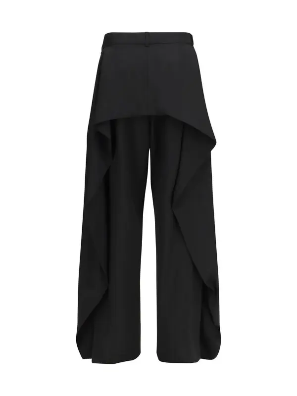 Loewe Draped Wool Trousers With Embroidered Logo - Black