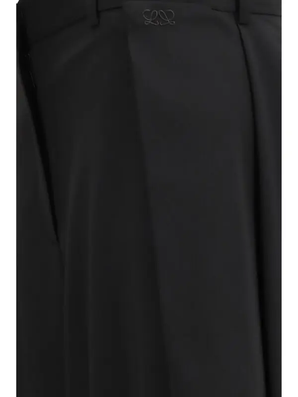 Loewe Draped Wool Trousers With Embroidered Logo - Black