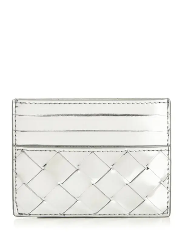 Bottega Veneta Laminated Leather Card Holder - Silver