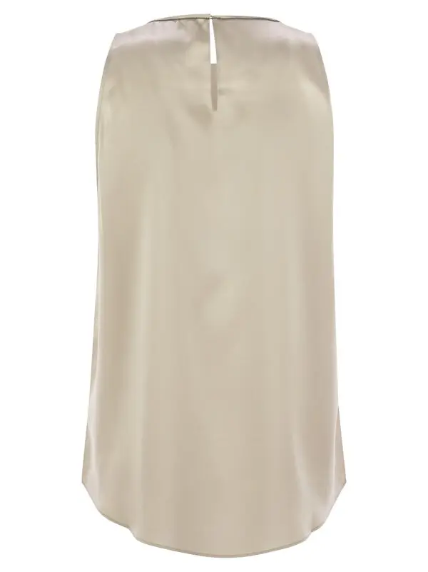 Brunello Cucinelli Stretch Silk Satin Top With Jewel Detail - Cream