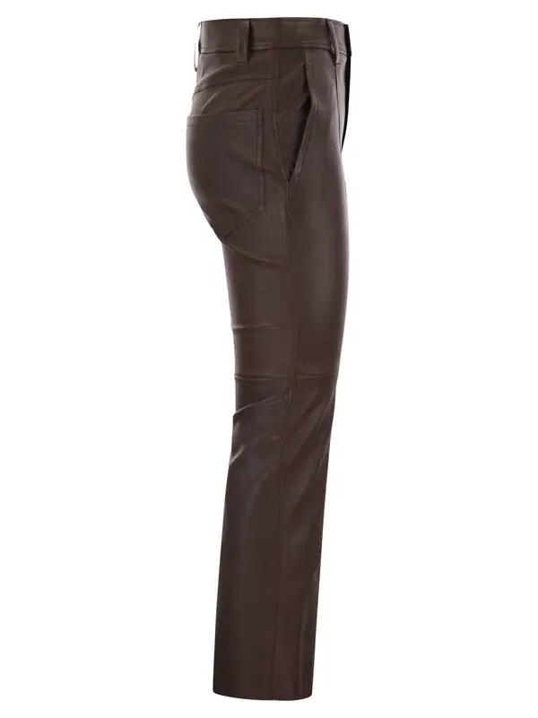 Brunello Cucinelli Stretch Nappa Leather Square Cigarette Trousers With Jewellery Embellishment - Multicolor