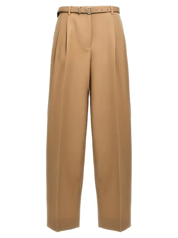 JIL SANDER Wool Gabardine Belted Wide-leg Pants - Cream