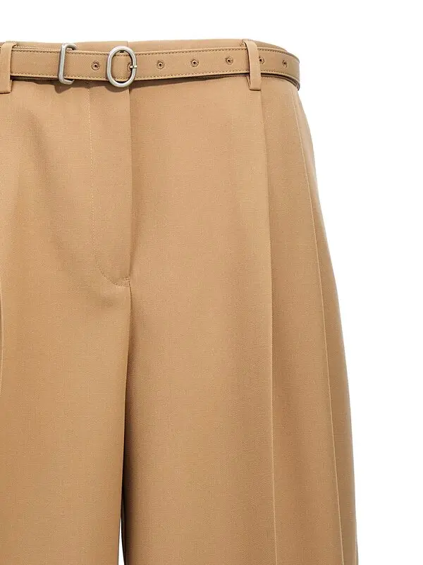 JIL SANDER Wool Gabardine Belted Wide-leg Pants