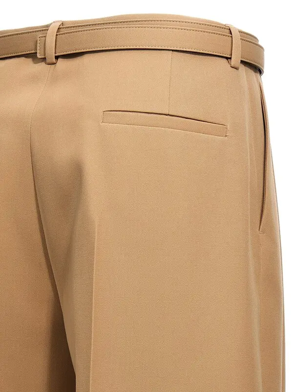 JIL SANDER Wool Gabardine Belted Wide-leg Pants