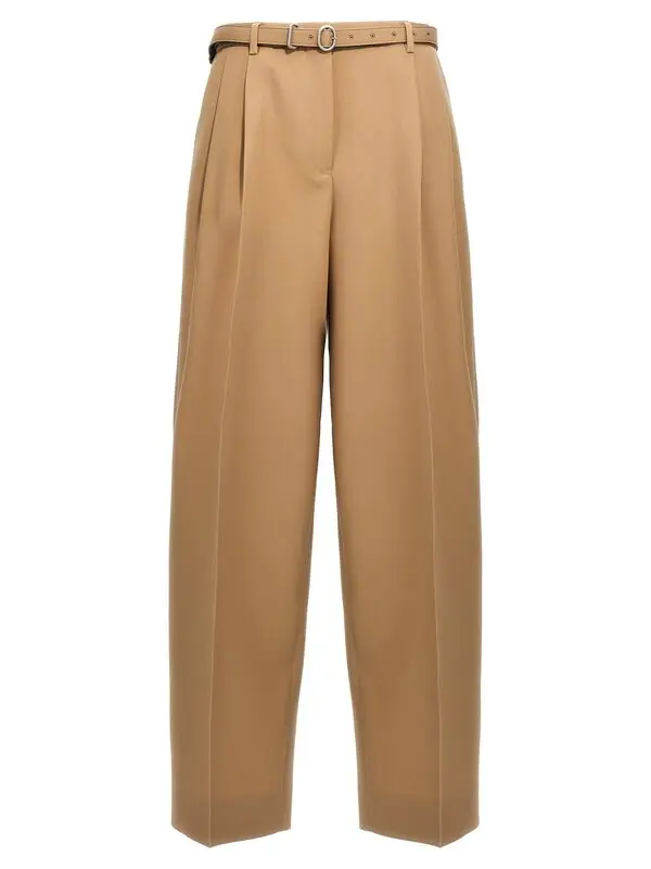JIL SANDER Wool Gabardine Belted Wide-leg Pants - Cream