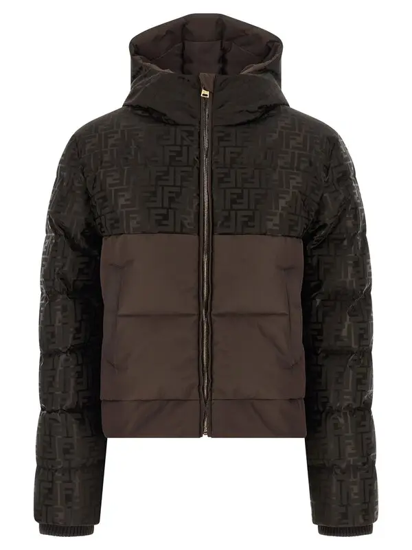 Fendi Ff Jacquard Nylon Down Jacket With Hood