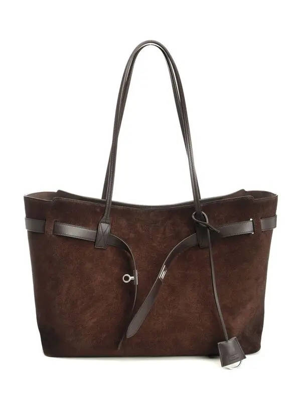 Balenciaga Bel Air Large Tote Bag In Suede Calfskin - Brown
