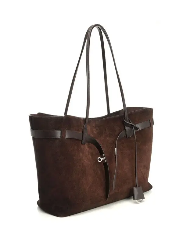 Balenciaga Bel Air Large Tote Bag In Suede Calfskin - Brown