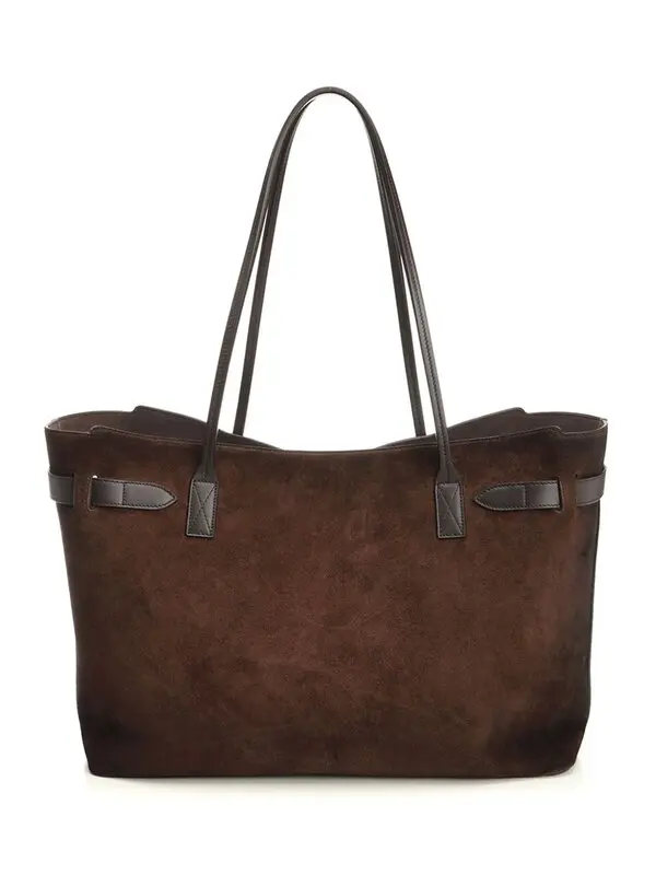 Balenciaga Bel Air Large Tote Bag In Suede Calfskin - Brown