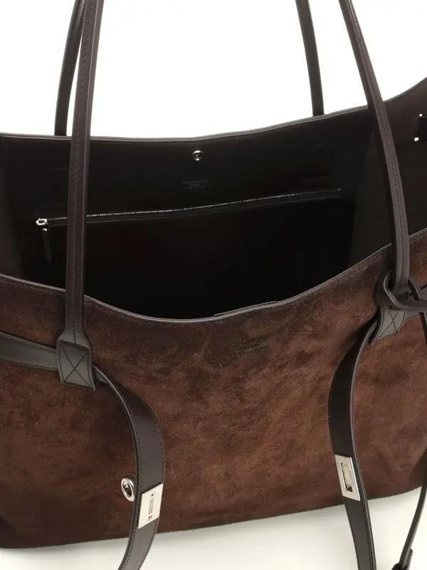 Balenciaga Bel Air Large Tote Bag In Suede Calfskin - Brown