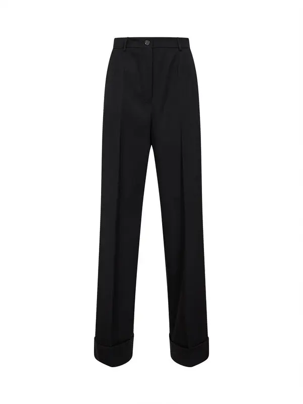 Dolce & Gabbana Black Wool Gabardine Straight Trousers - Multicolor