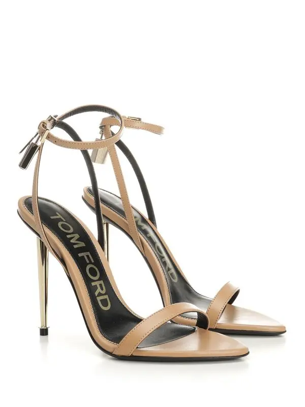 TOM FORD Padlock Leather Stiletto Sandals - Brown
