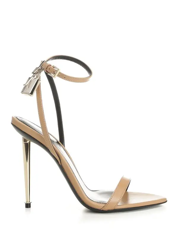 TOM FORD Padlock Leather Stiletto Sandals - Brown
