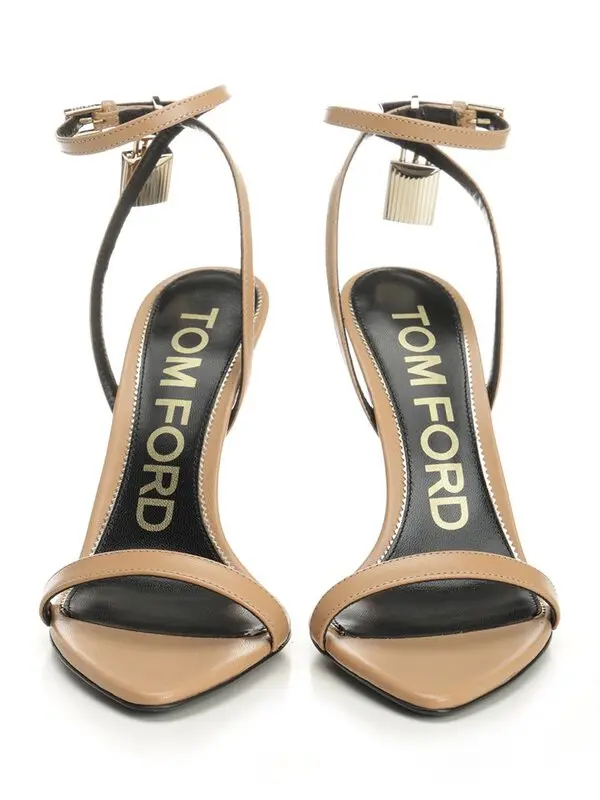 TOM FORD Padlock Leather Stiletto Sandals - Brown