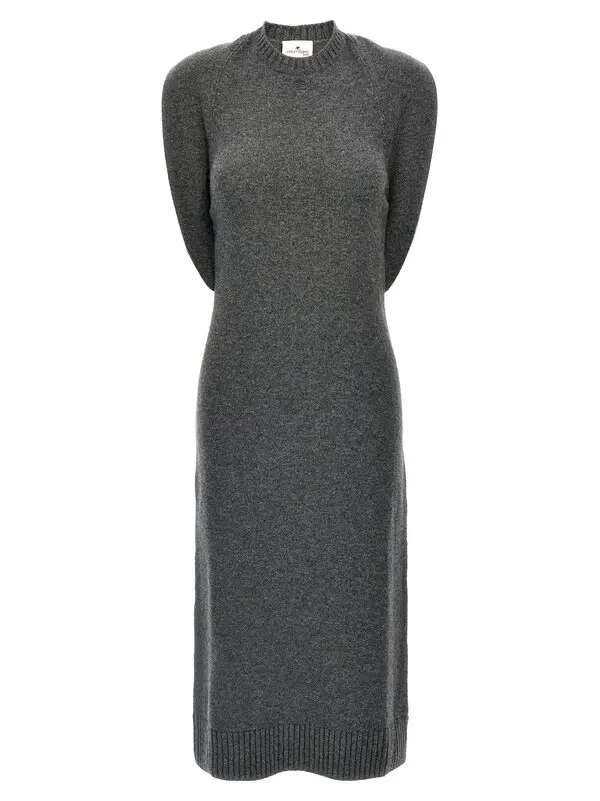 COURREGES Over The Shoulder Drapè Wool Dress - Gray