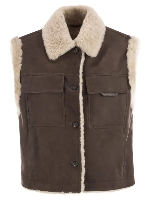 Brunello Cucinelli Sleeveless Shearling Vest - Brown