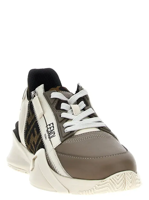 Fendi Flow Leather Sneakers With Ff Jacquard Details - Multicolor