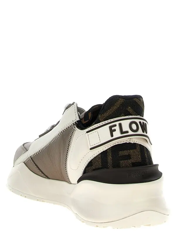 Fendi Flow Leather Sneakers With Ff Jacquard Details - Multicolor