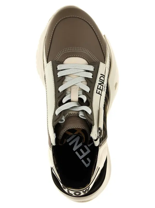 Fendi Flow Leather Sneakers With Ff Jacquard Details - Multicolor