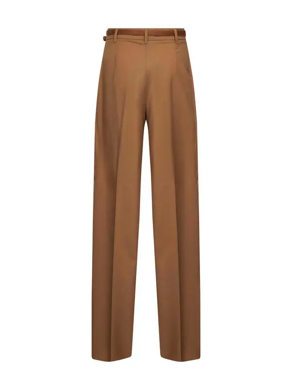Max Mara Camel Stretch Wool Canvas Fluid Trousers