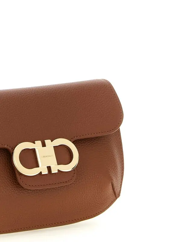 FERRAGAMO Double Gancini Mini Crossbody Bag - Brown