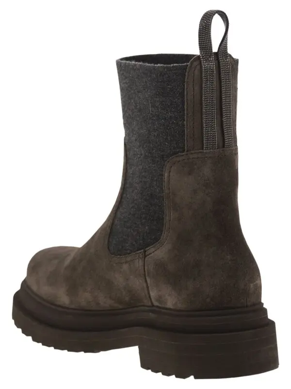 Brunello Cucinelli Suede And Knit Chelsea Boots With Embellished Loop